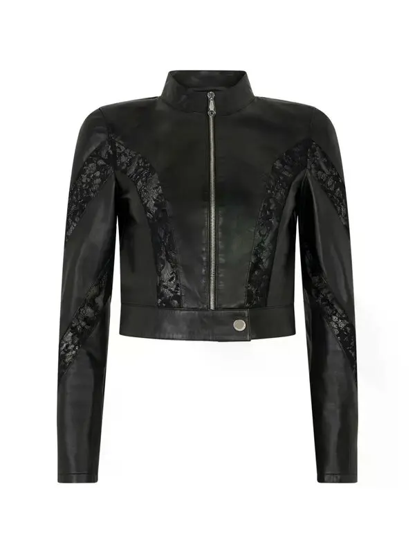 Philipp Plein Fitted Biker Jacket With Lace Inserts