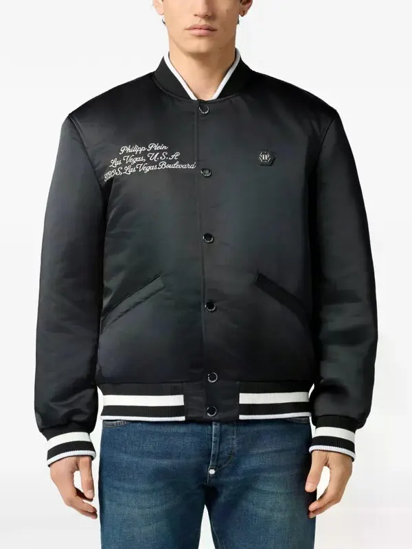 Philipp Plein Embroidered Bomber Jacket - Black