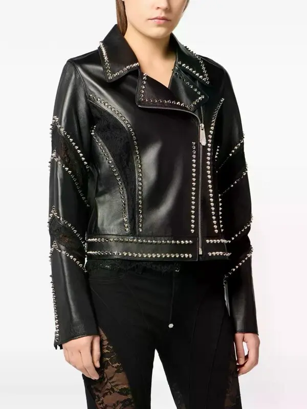 Philipp Plein Embellished Leather Biker Jacket