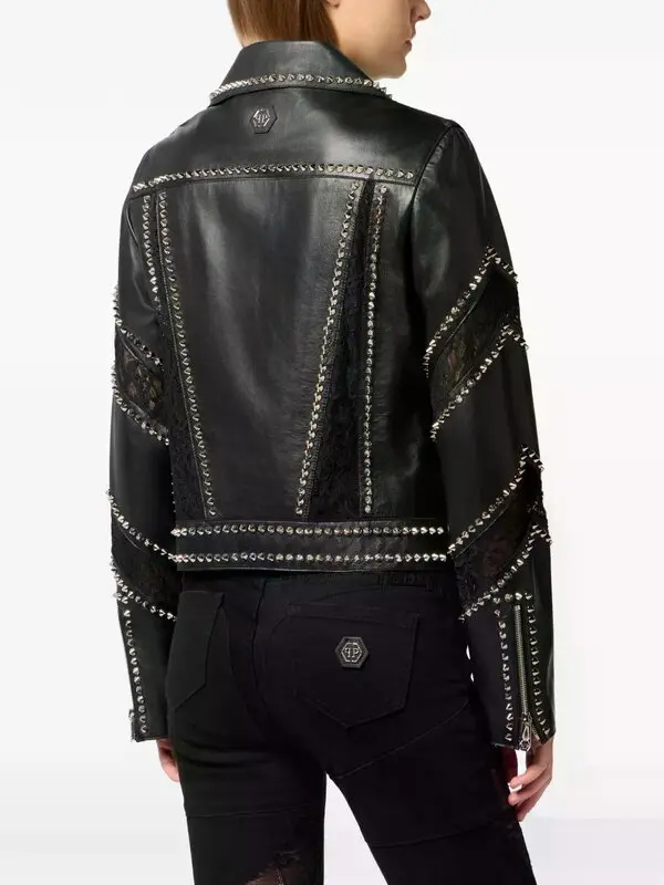 Philipp Plein Embellished Leather Biker Jacket