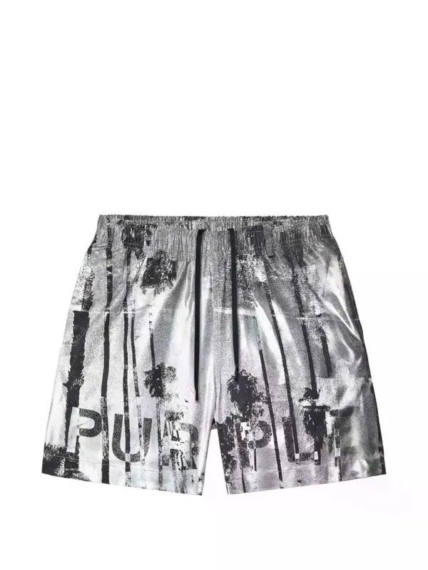 PURPLE BRAND Graphic-print Swim Shorts - Silver