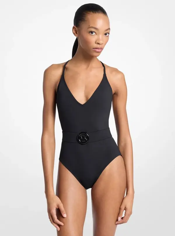 Michael Kors Crossback Belted One-piece Swimsuit - Black