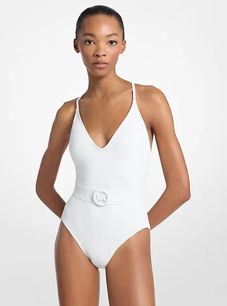 Michael Kors Crossback Belted One-piece Swimsuit - White