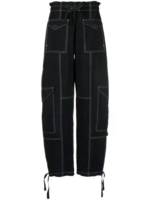 GANNI Topstitch Cargo Trousers - Black