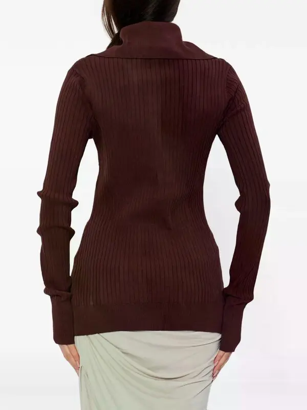 ENTIRE STUDIOS Ribbed Knit Buttoned Polo - Brown