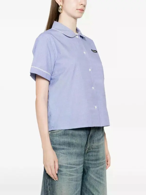 Miu Miu Gingham Pattern Shirt With Embroidered Collar And Sleeves