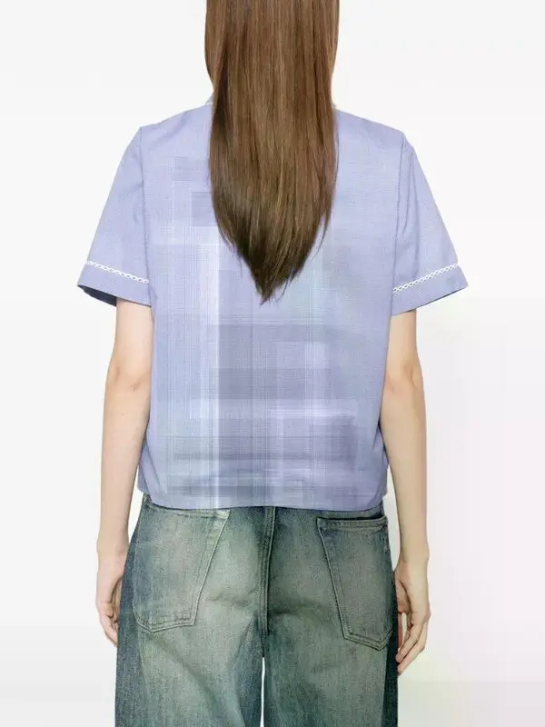 Miu Miu Gingham Pattern Shirt With Embroidered Collar And Sleeves