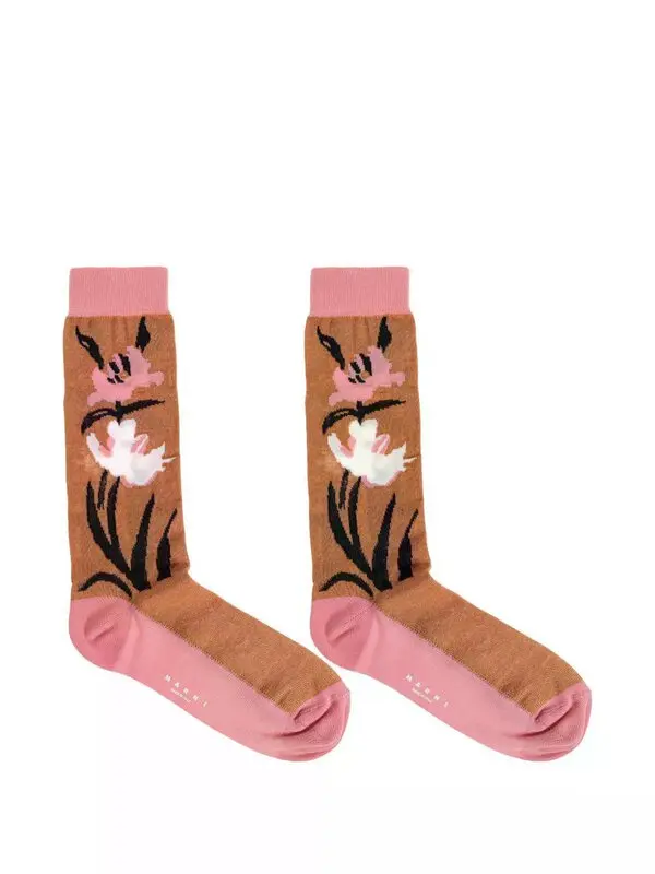 Marni Cotton-nylon Socks With Flower Intarsia