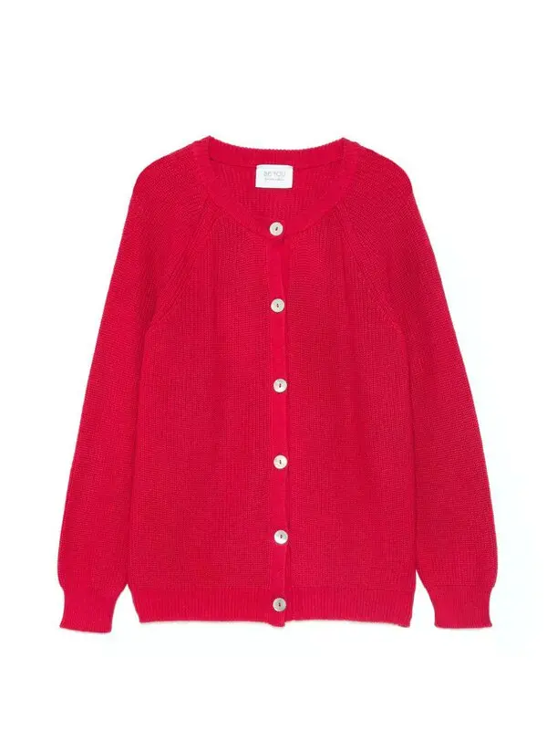 BEYOU Buttoned Knit Cardigan - Red