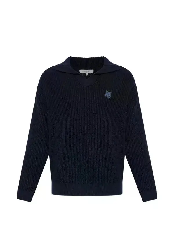 Maison Kitsuné Logo-embroidered V-neck Sweater