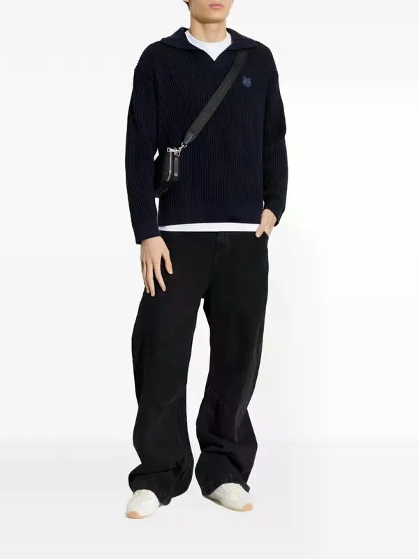 Maison Kitsuné Logo-embroidered V-neck Sweater