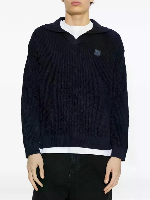Maison Kitsuné Logo-embroidered V-neck Sweater
