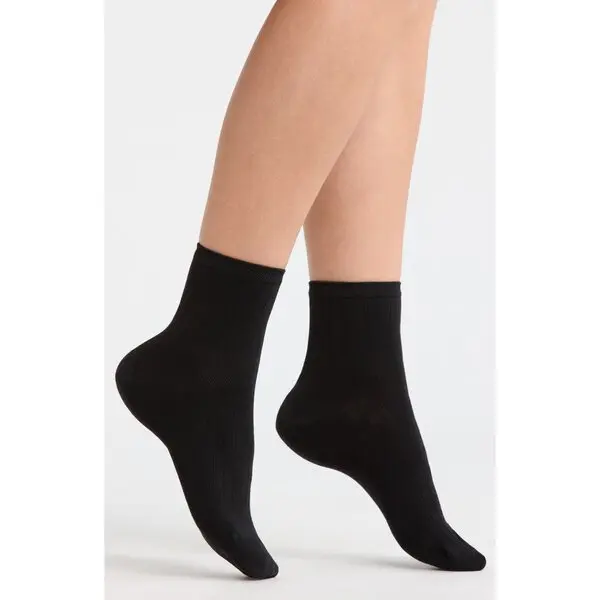 Nordstrom Wide Ribbed Ankle Socks - Black