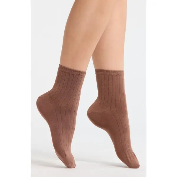 Nordstrom Wide Ribbed Ankle Socks - Brown Nut