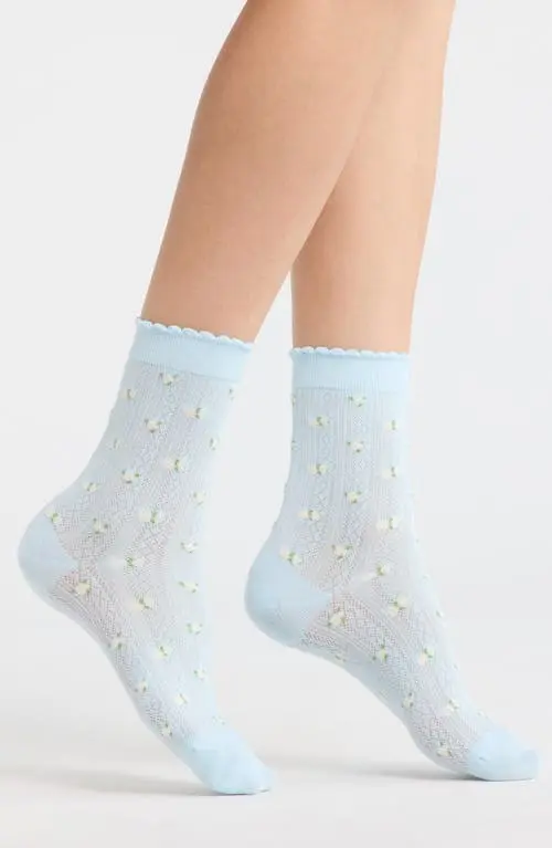 CASA CLARA Roberta Floral Pointelle Crew Socks - Blue