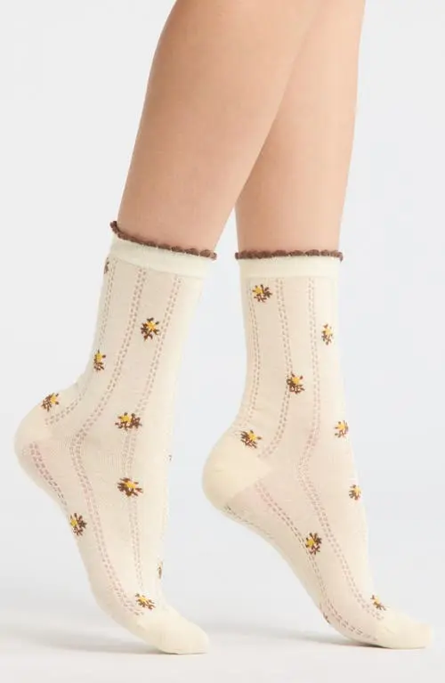 CASA CLARA Winona Floral Pointelle Crew Socks - Yellow