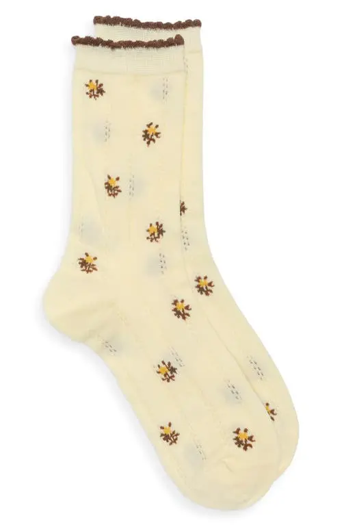 CASA CLARA Winona Floral Pointelle Crew Socks
