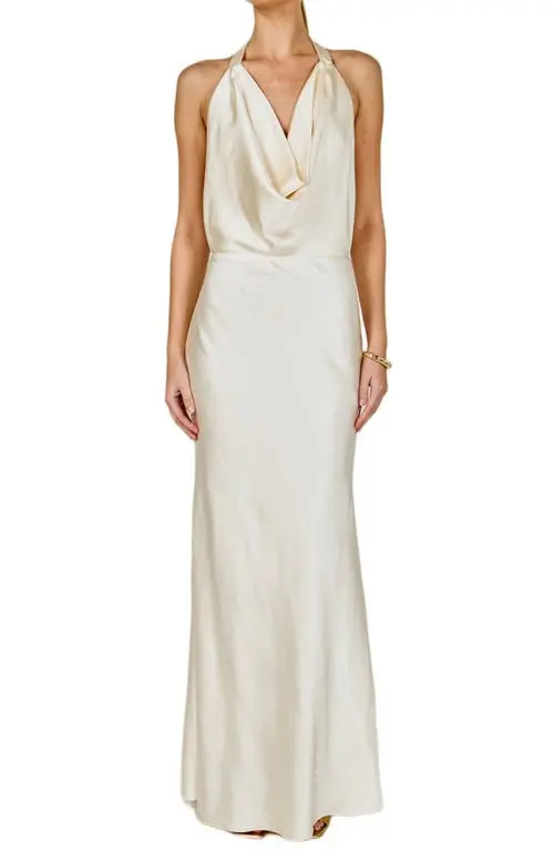 Endless Rose Satin Cowl Halter Dress - Champagne