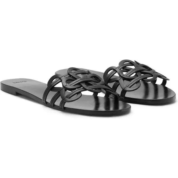 Mango Slide Sandal With Woven Straps - Black
