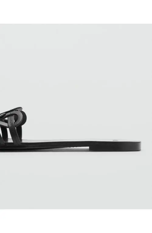 Mango Slide Sandal With Woven Straps - Black