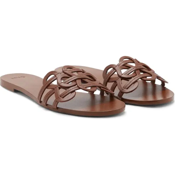 Mango Slide Sandal With Woven Straps - Leather