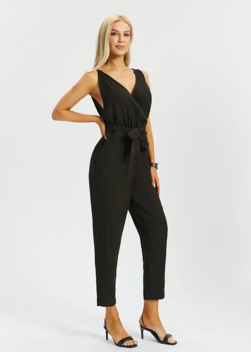 Betabrand Drift Relaxed-fit Linenette Jumpsuit - Black