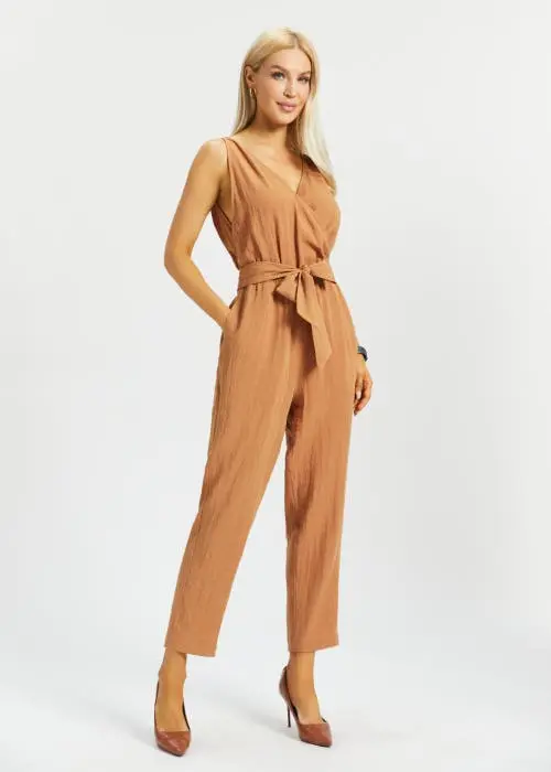 Betabrand Drift Relaxed-fit Linenette Jumpsuit - Sandalwood
