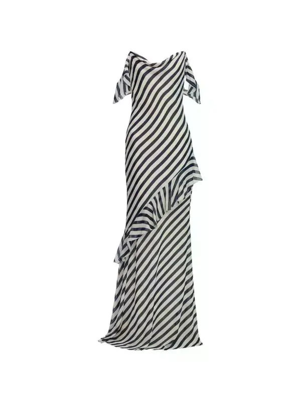 SELF-PORTRAIT Striped Ruffled Georgette Maxi Dress - Blue