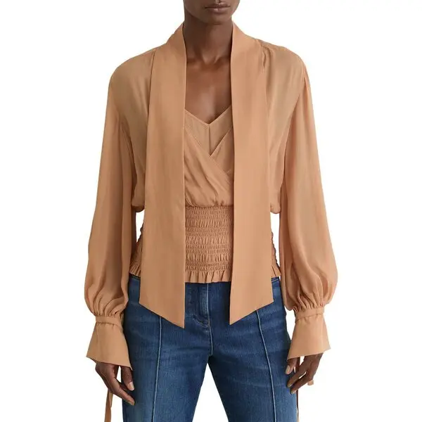 REISS Phoebe Tie-neck Smock Top
