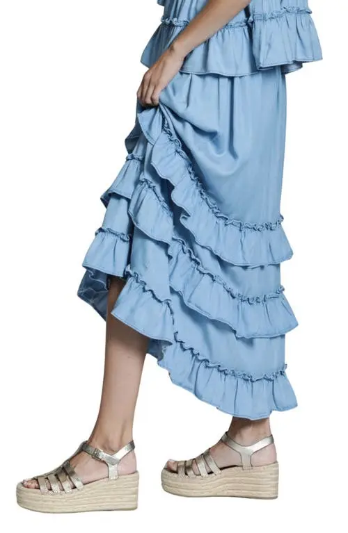 APNY Ruffle Cascade Chambray Maxi Skirt