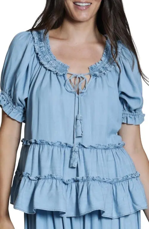 APNY Ruffle Chambray Peasant Top - Light Indigo