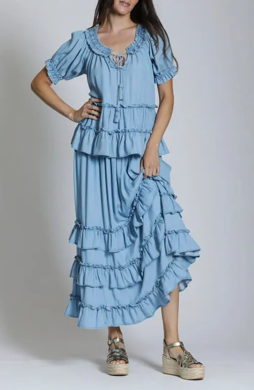 APNY Ruffle Chambray Peasant Top