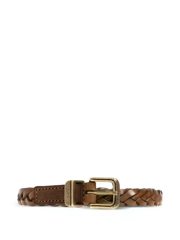 Etro Braided Leather Belt With Buckle Detail - Brown