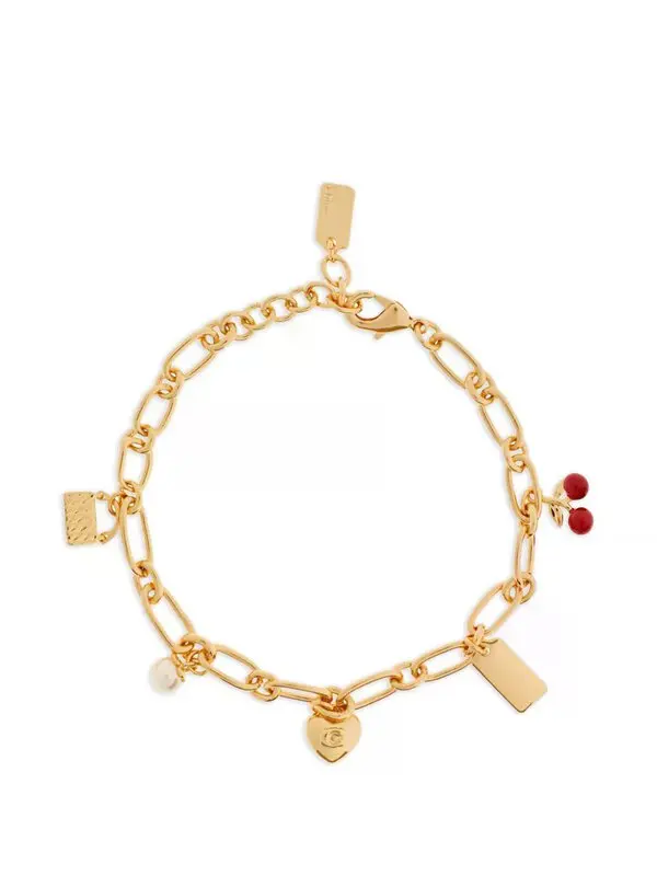 COACH Cherry And Heart Charm Linked-design Bracelet - Gold