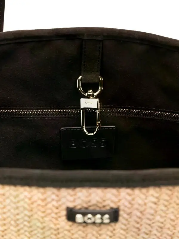 BOSS Raffia Tote Bag With Leather Trims - Neutrals