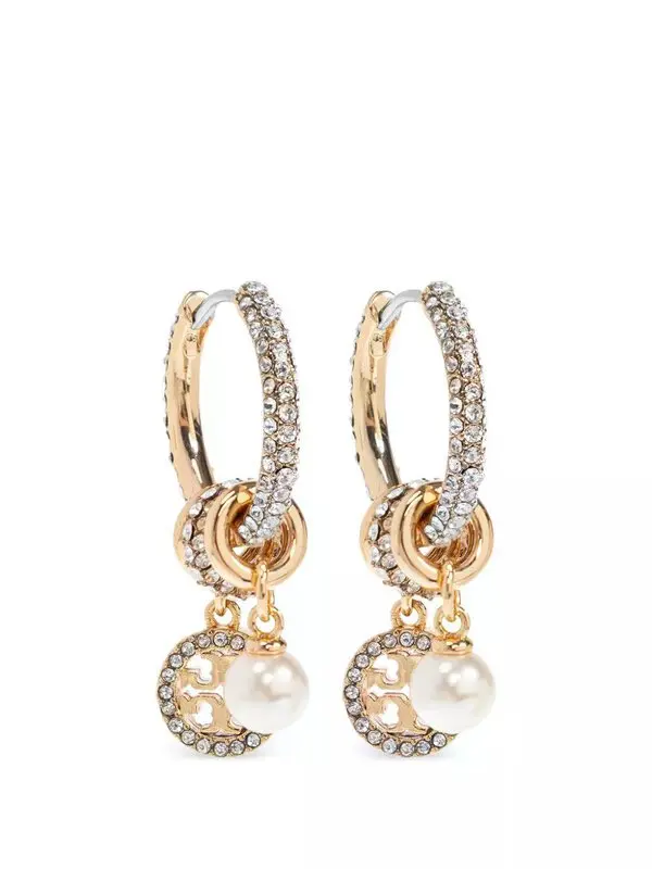 Tory Burch Icon Pavé Charm Hoop Earrings - Gold