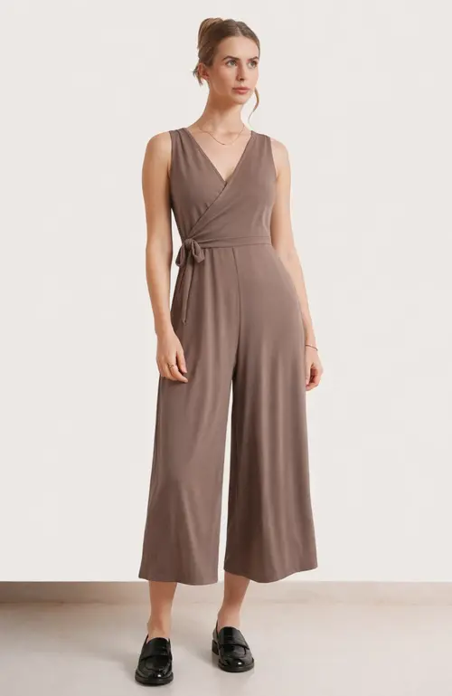 NOM MATERNITY Francesca Maternity & Nursing Cropped Jumpsuit - Mushroom