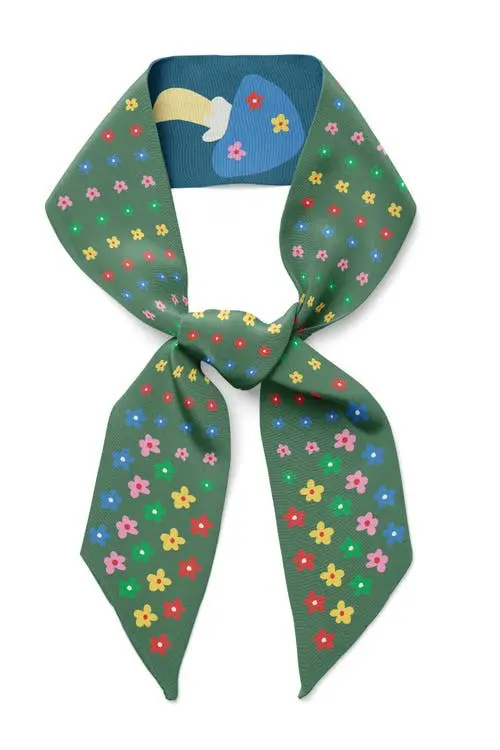 CENTINELLE Mushroom Floral Twilly Ribbon Scarf - Beige