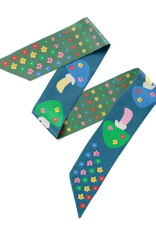 CENTINELLE Mushroom Floral Twilly Ribbon Scarf - Beige