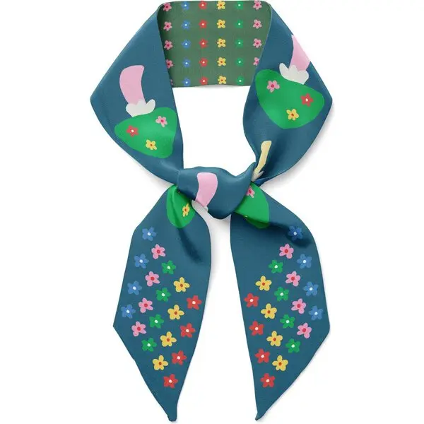 CENTINELLE Mushroom Floral Twilly Ribbon Scarf - Beige