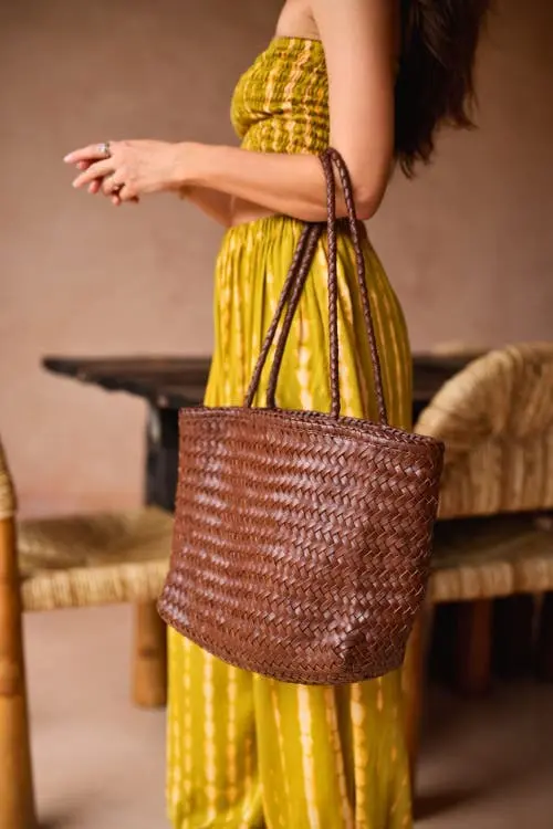 Pink Haley Garcia Artisan Handwoven Leather Tote