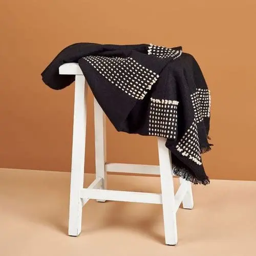 STUDIO VARIOUSLY Walnut Black Yak With Hand Knotted Merino Stripes Handloom Throw