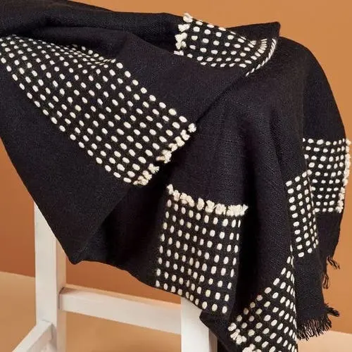 STUDIO VARIOUSLY Walnut Black Yak With Hand Knotted Merino Stripes Handloom Throw