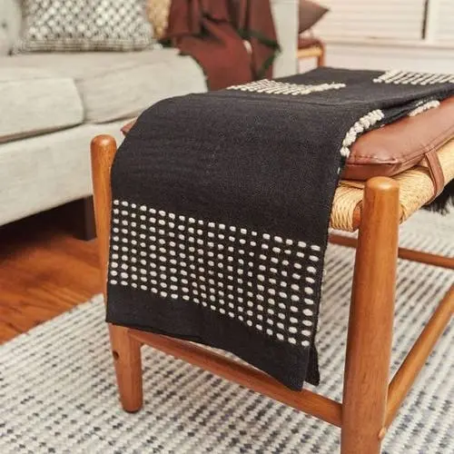 STUDIO VARIOUSLY Walnut Black Yak With Hand Knotted Merino Stripes Handloom Throw
