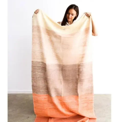 STUDIO VARIOUSLY Chestnut Orange Cream Brown Color Block Handwoven Soft Merino Throw - Brown/orange