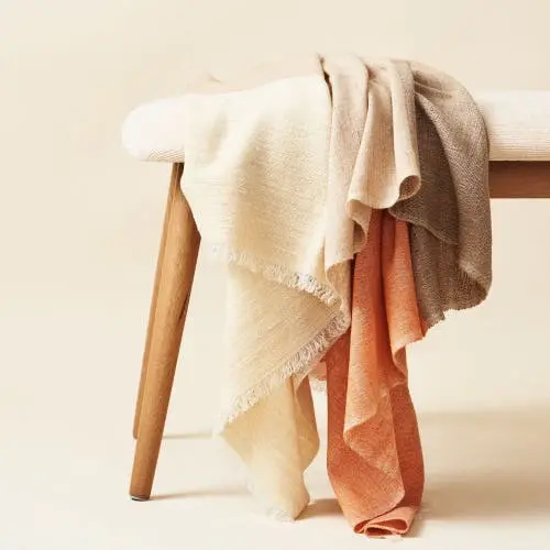 STUDIO VARIOUSLY Chestnut Orange Cream Brown Color Block Handwoven Soft Merino Throw