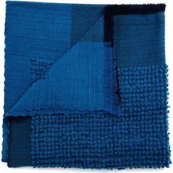 STUDIO VARIOUSLY Macaroon Midnight Dark Blue Plush Textured Merino Handloom Throw - Indigo/blue