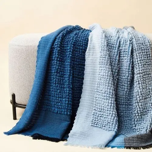 STUDIO VARIOUSLY Macaroon Midnight Dark Blue Plush Textured Merino Handloom Throw