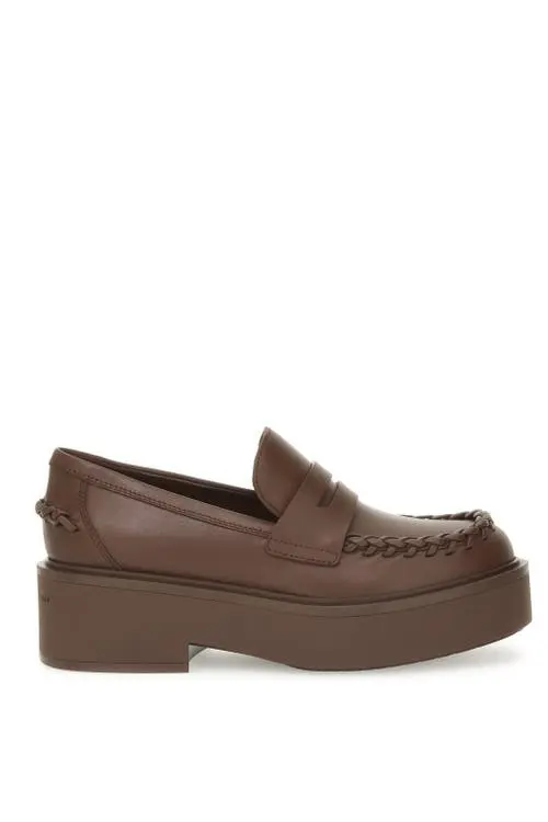 GIANVITO ROSSI Yuna Leather Loafers - Brown Calf Leather