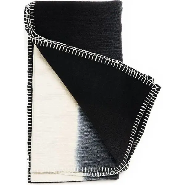 STUDIO VARIOUSLY Ink White Ombre Textured Throw In Hand Spun Merino And Hand Stitched Hem - Black